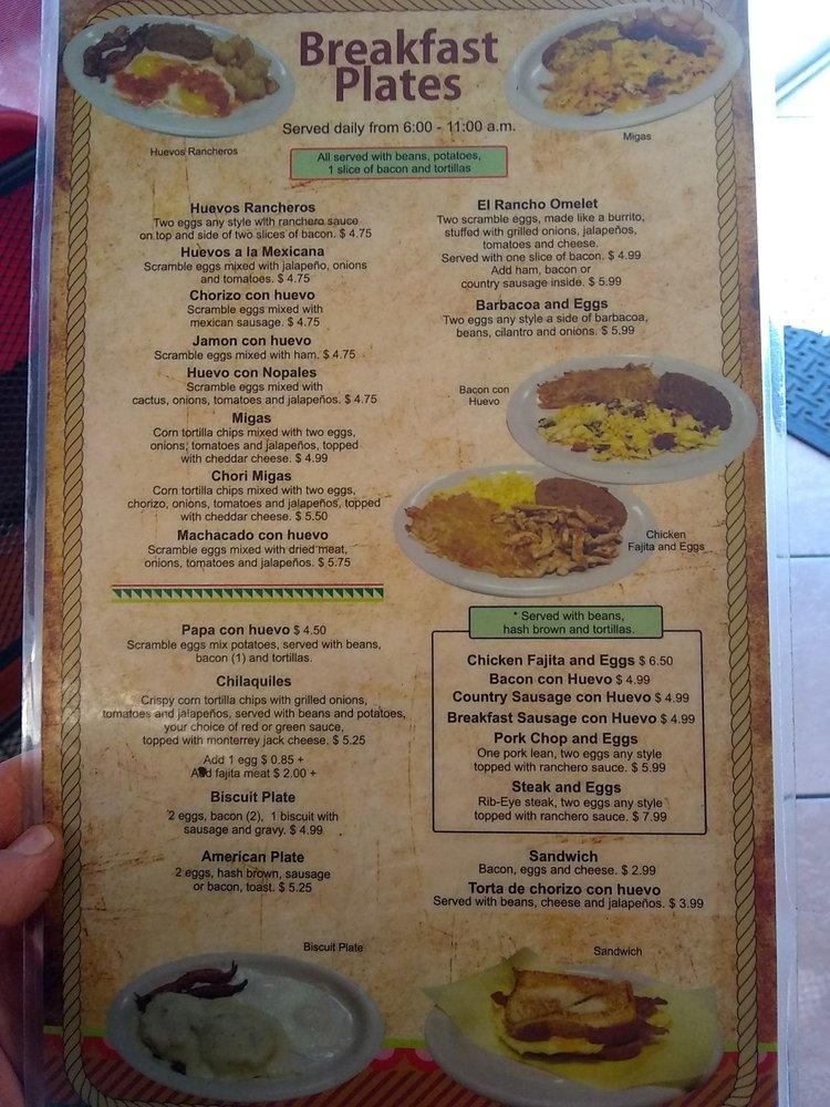 Menu at El Rancho Mexican Restaurant, Burnet