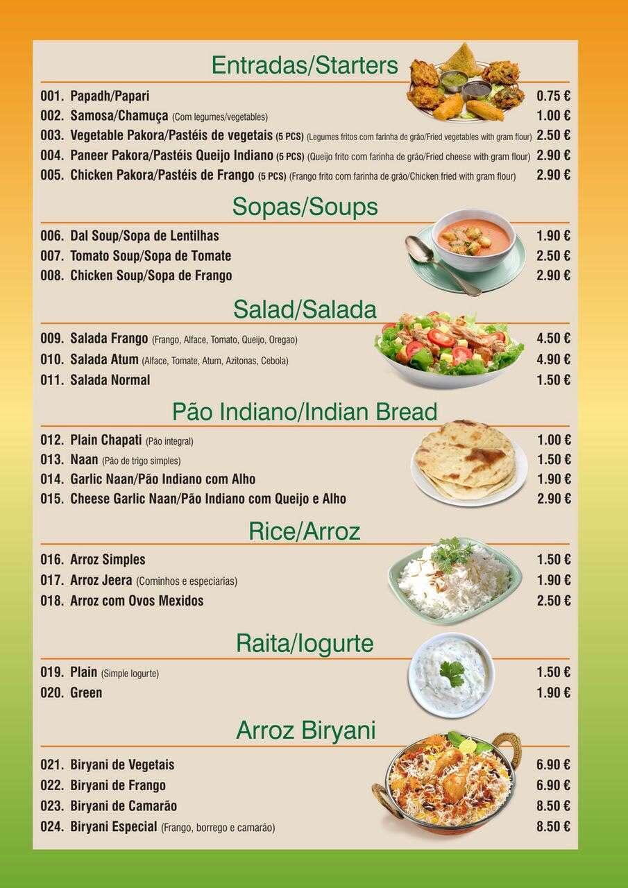 Menu em Indian Dreams Restaurant, Lisboa, R. Olivério Serpa 35D