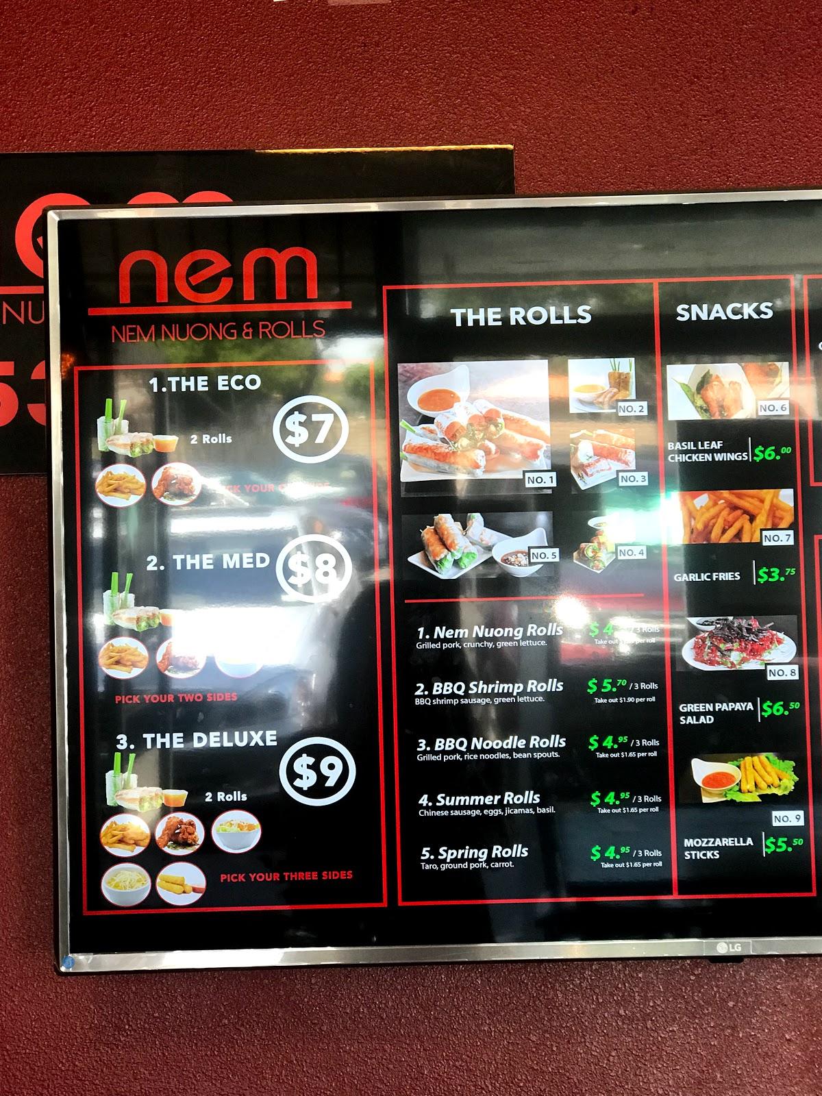 Menu at NEM restaurant, Garden Grove, Westminster Blvd.