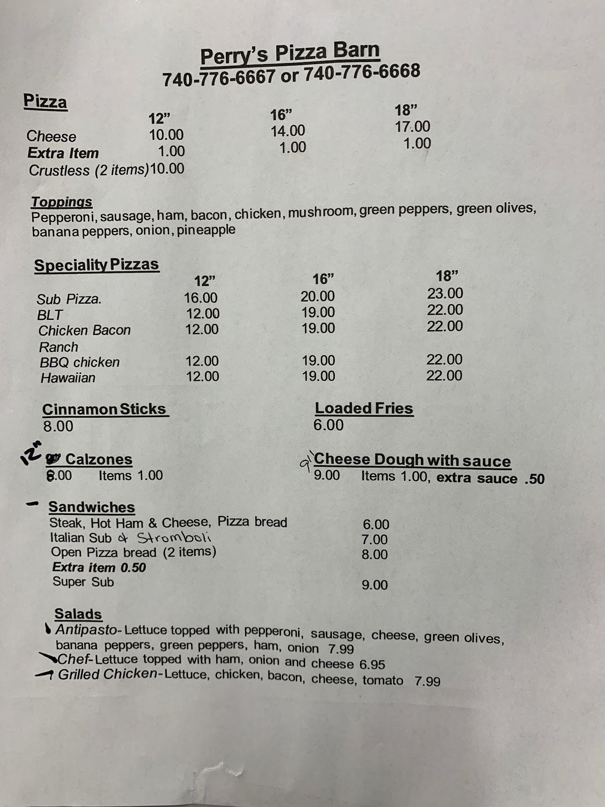Menu at Perry's Pizza Barn, Portsmouth, Shela Blvd