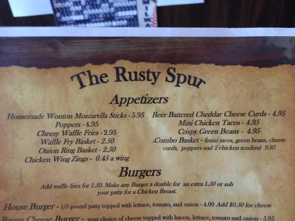 Menu at Rusty Spur Saloon pub & bar, Kewaskum