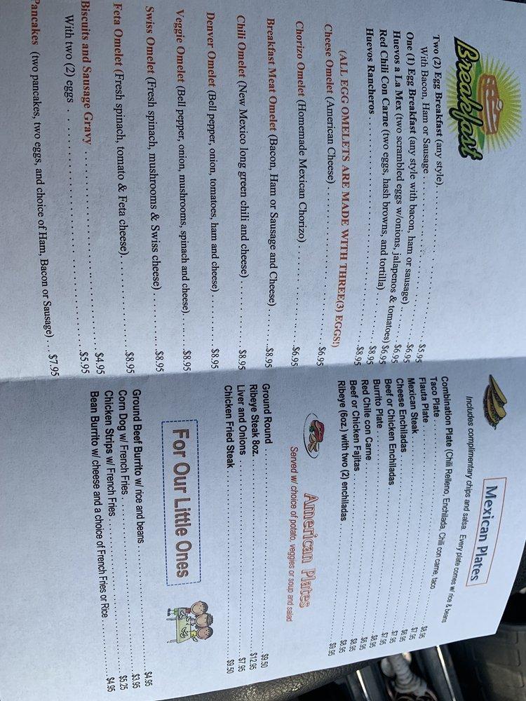 Menu at Sunrise Kitchen restaurant, Deming