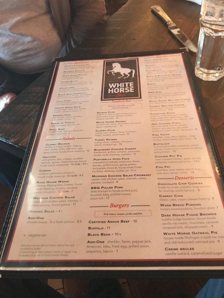 Menu at White Horse Inn restaurant, Metamora