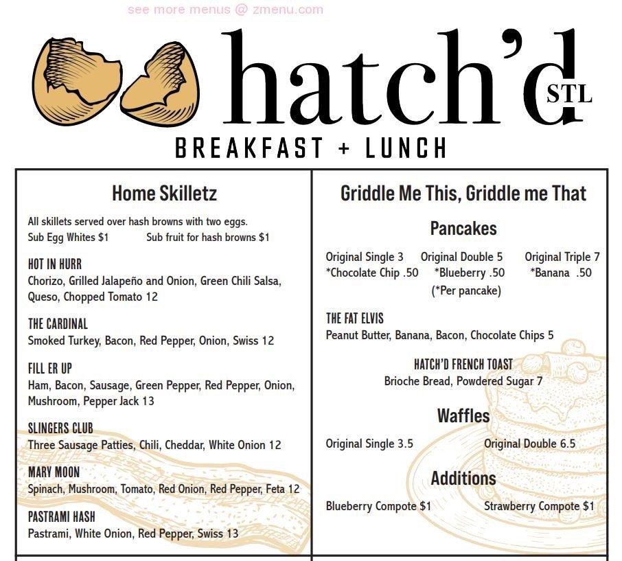 Menu at hatch'd STL restaurant, St. Louis