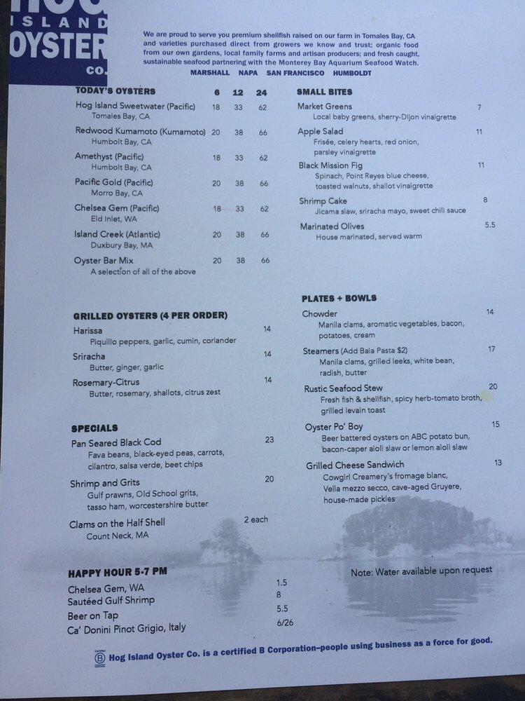 Menu at Hog Island Oyster Co restaurant, Napa