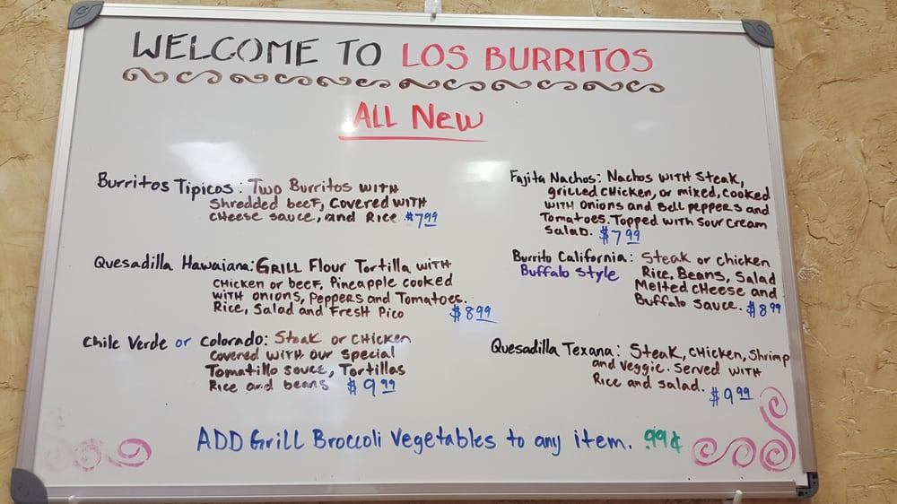 Menu at Los Burritos restaurant, Chesapeake