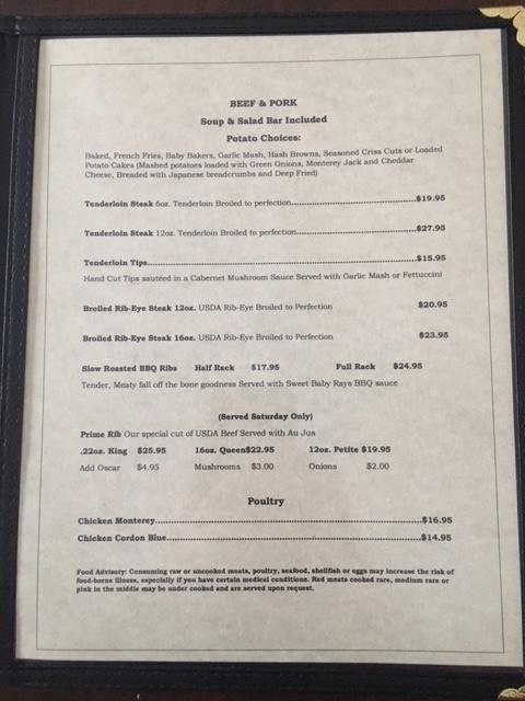 Menu at MJ's Supper Club, Hortonville