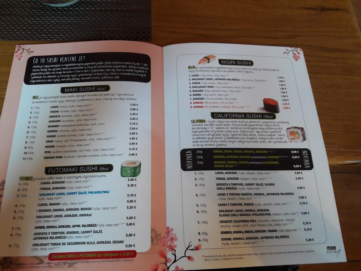 Menu at MOE SUSHI & BAR, Spišská Nová Ves