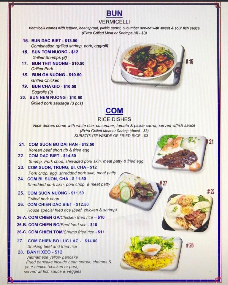Menu at Pho Ngon restaurant, Charlotte, Ayrsley Town Blvd