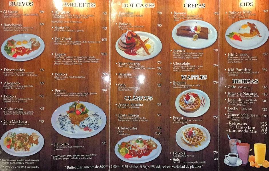 Menu at Poikos restaurant, Agua Prieta