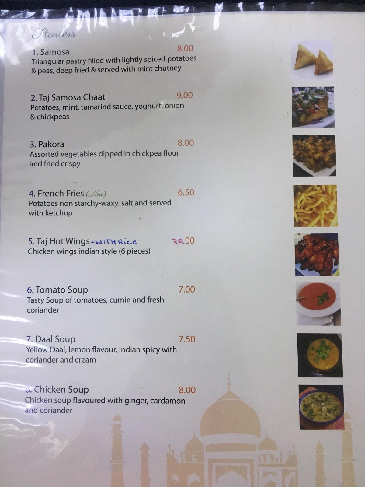 Menu da Taj Palace, Interlaken