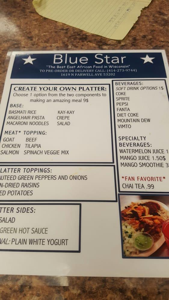 Menu at Blue Star Cafe, Milwaukee