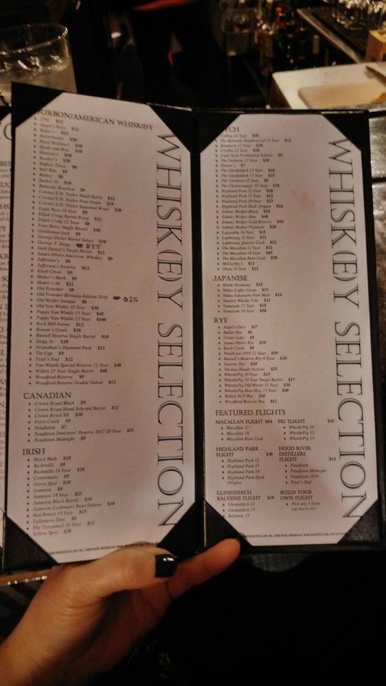Menu at Bootleggers Whiskey Bar, Beaverton