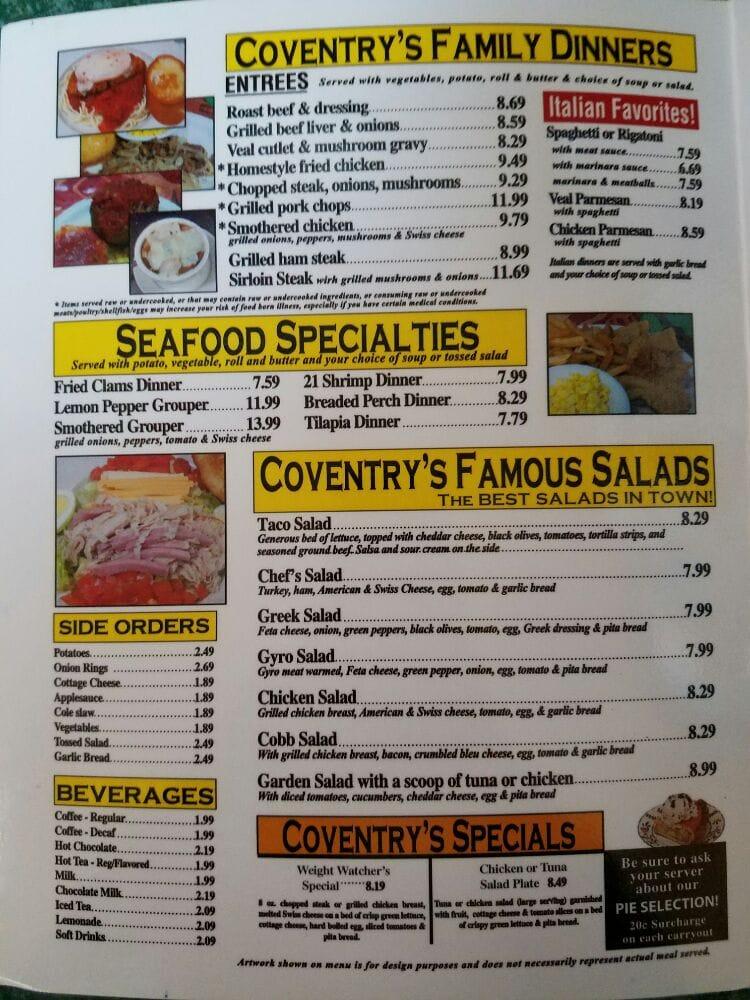 Menu at Coventry Diner restaurant, Akron