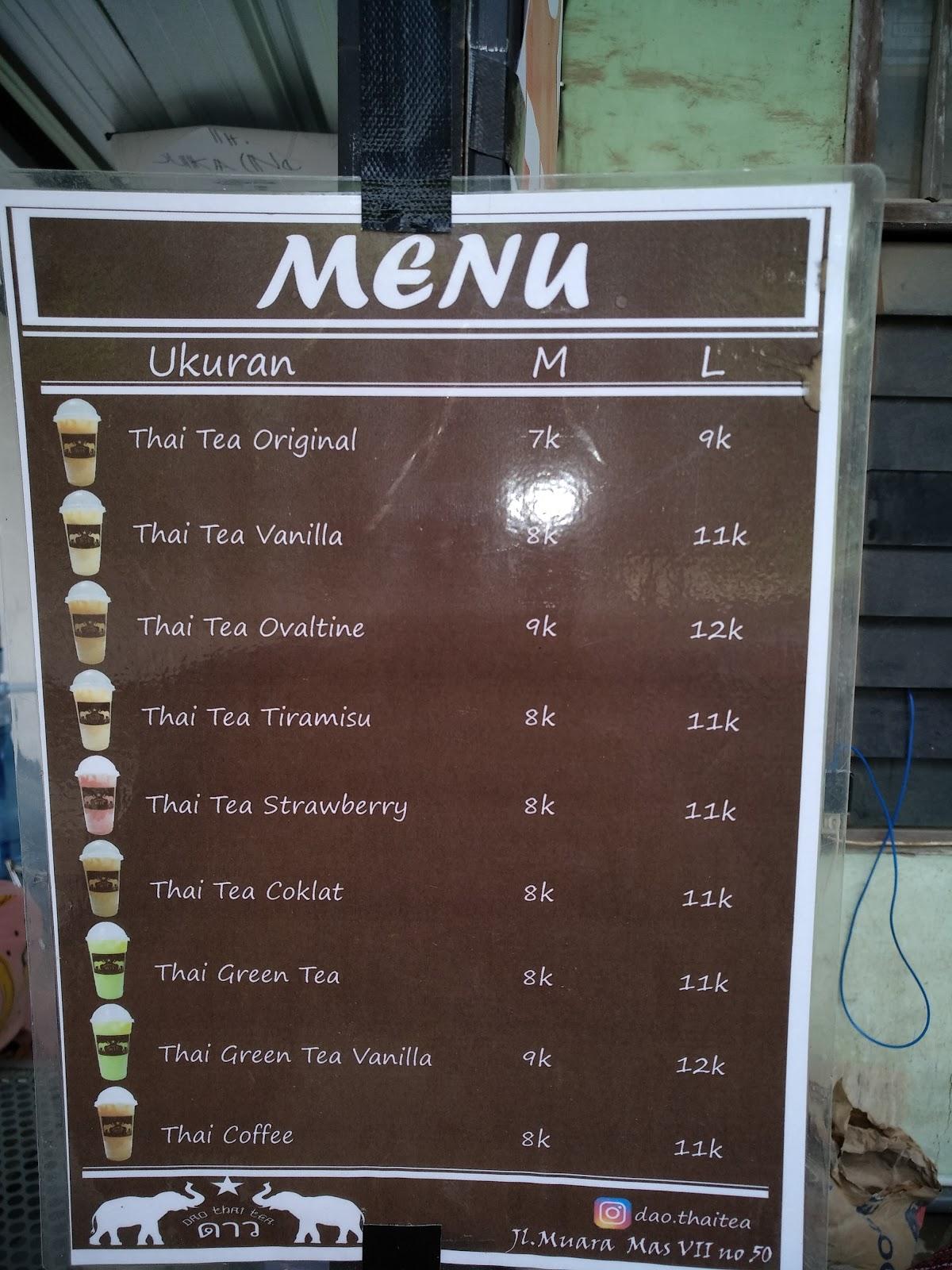 Carta del café Dao Thai Tea, Semarang