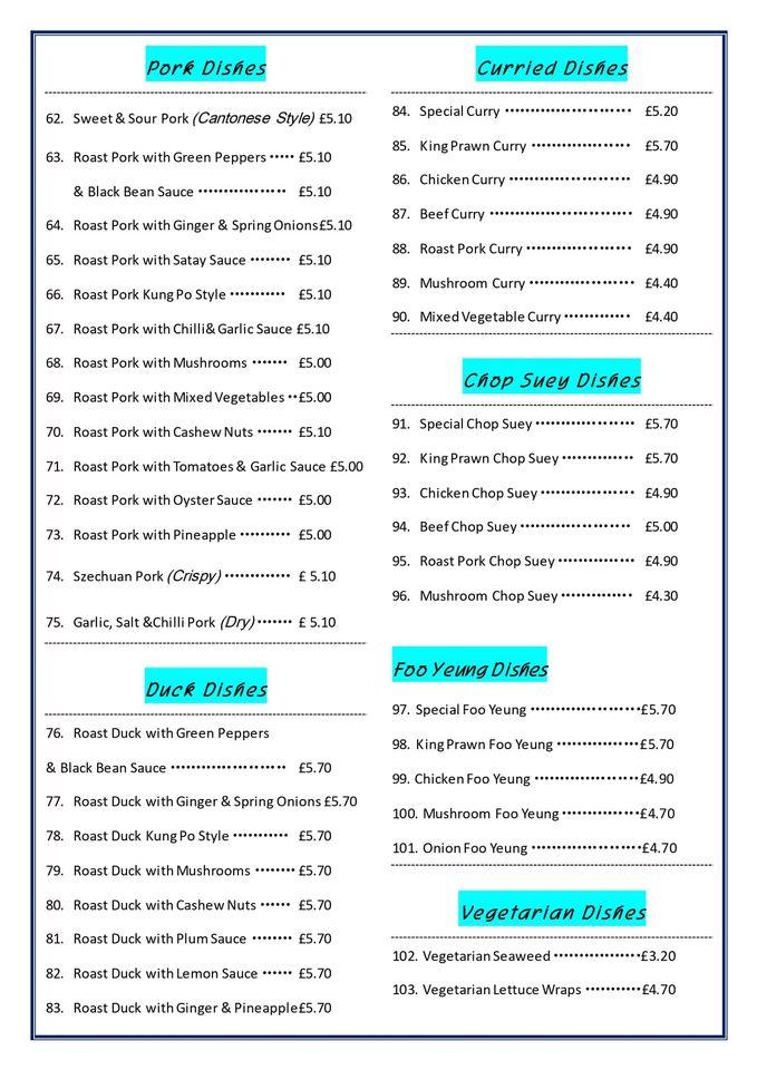 Menu at King Wok fast food, Cardiff