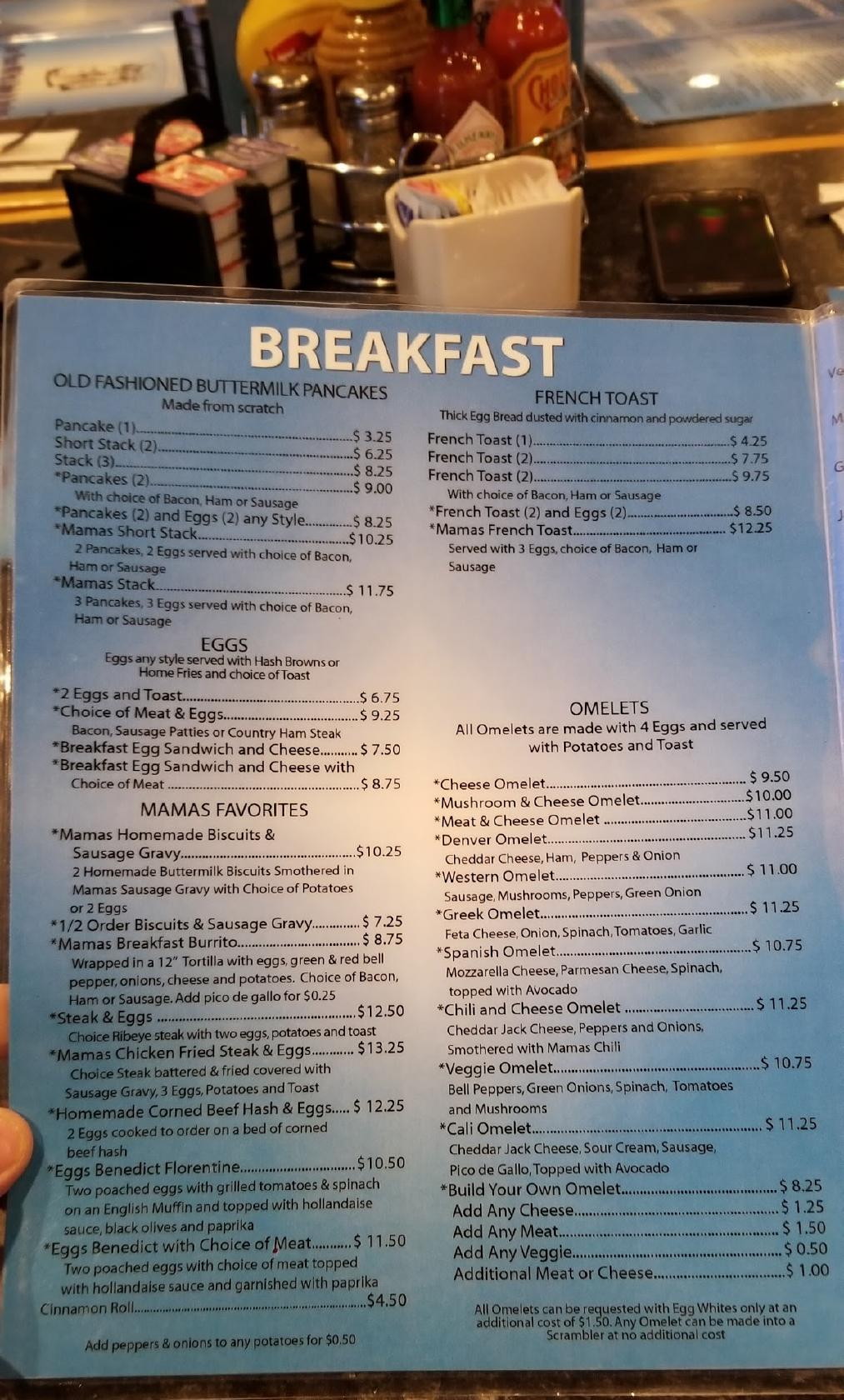 Menu at Mr. Mamas Breakfast And Lunch restaurant, Las Vegas