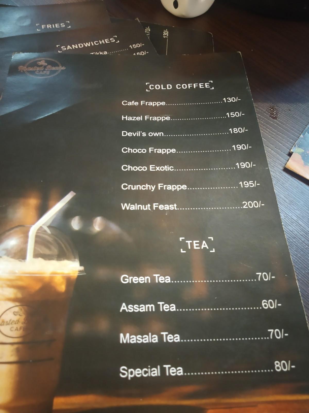 Menu at Roasted Beans, Agartala