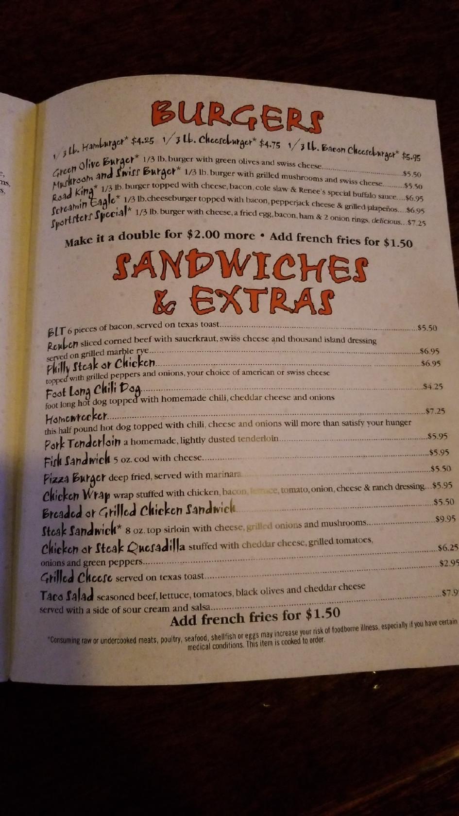 Menu at Sportsters Pub-N-Grub, Dubuque