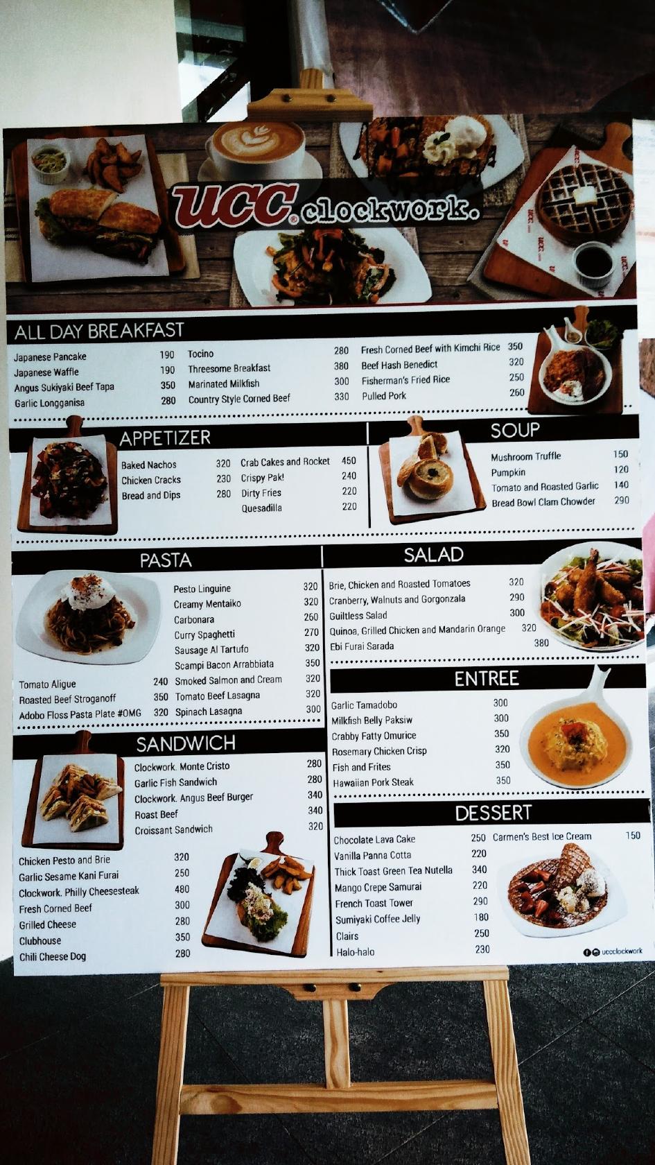 Menu at UCC Clockwork - Ayala Malls The 30th cafe, Pasig, Meralco Ave