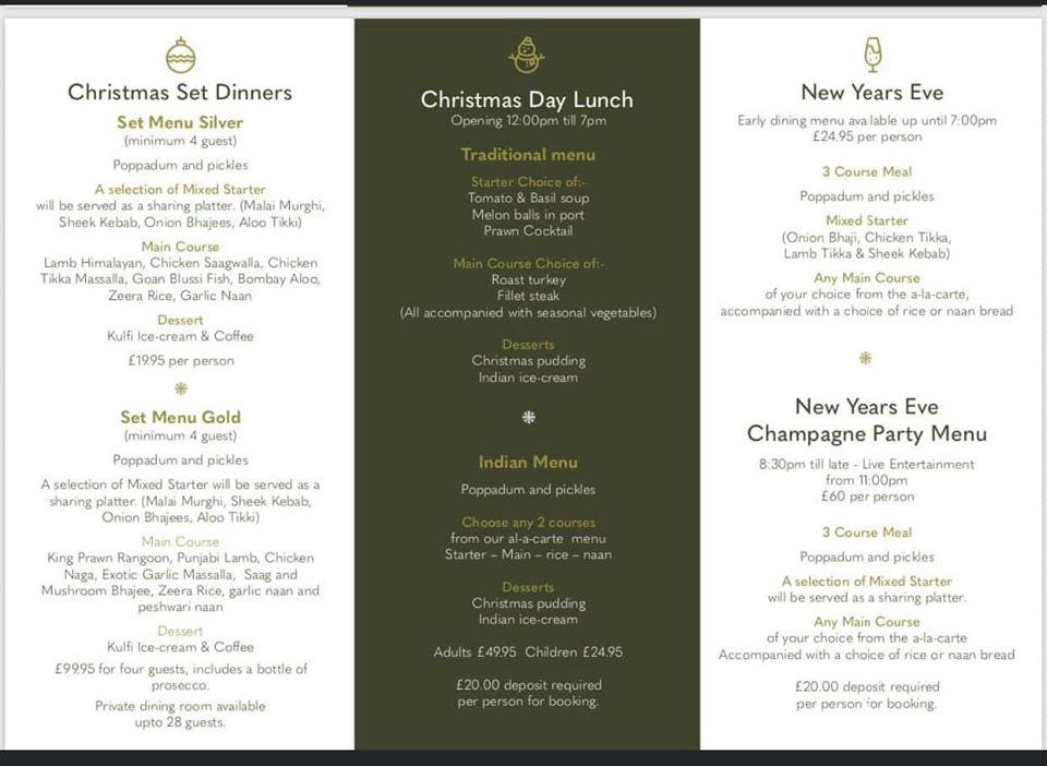 Menu at Babar Elephant, Wigan