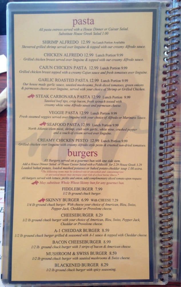 Menu at Fiddlestiks Food & Spirits Company restaurant, Hannibal
