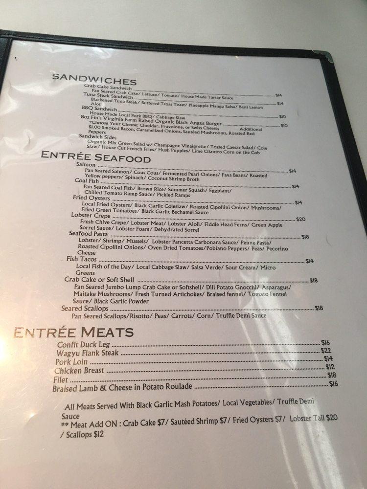 Menu at Fin Seafood restaurant, Newport News