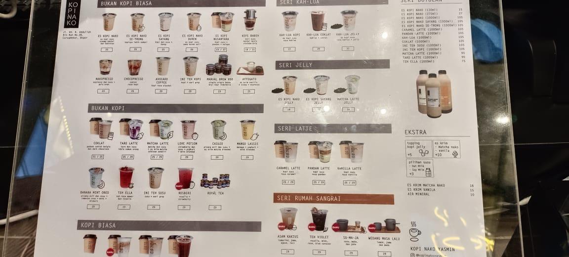 Menu at Kopi Nako Yasmin, Bogor