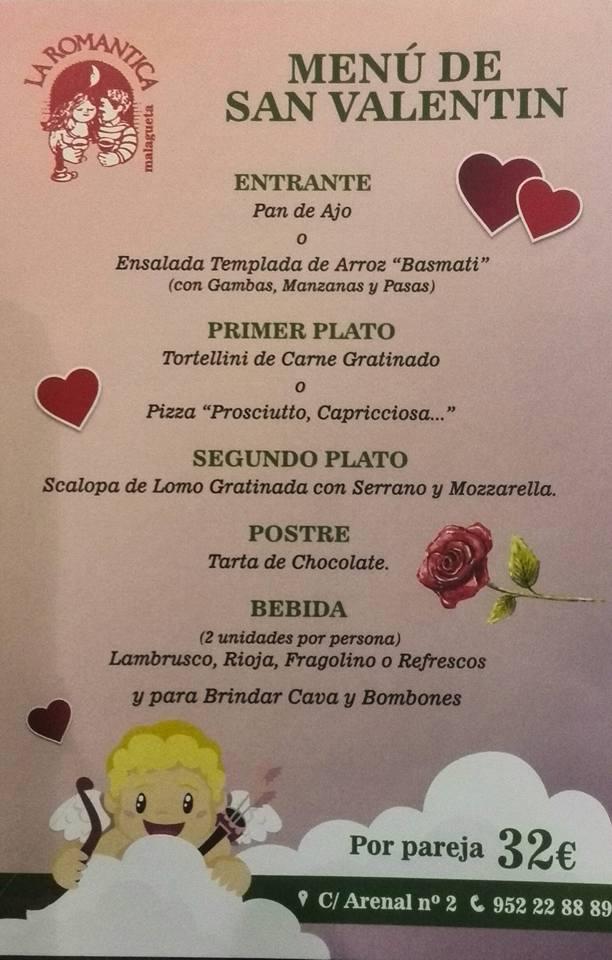Menu at La Romántica Malagueta restaurant, Málaga