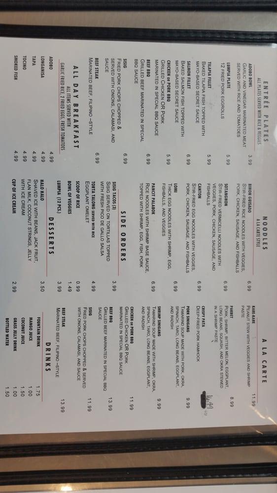 Menu at Nova's Grill Filipino Fast Food, Covina