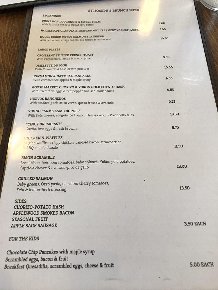 Menu at St. Joseph Brewery pub & bar, Indianapolis