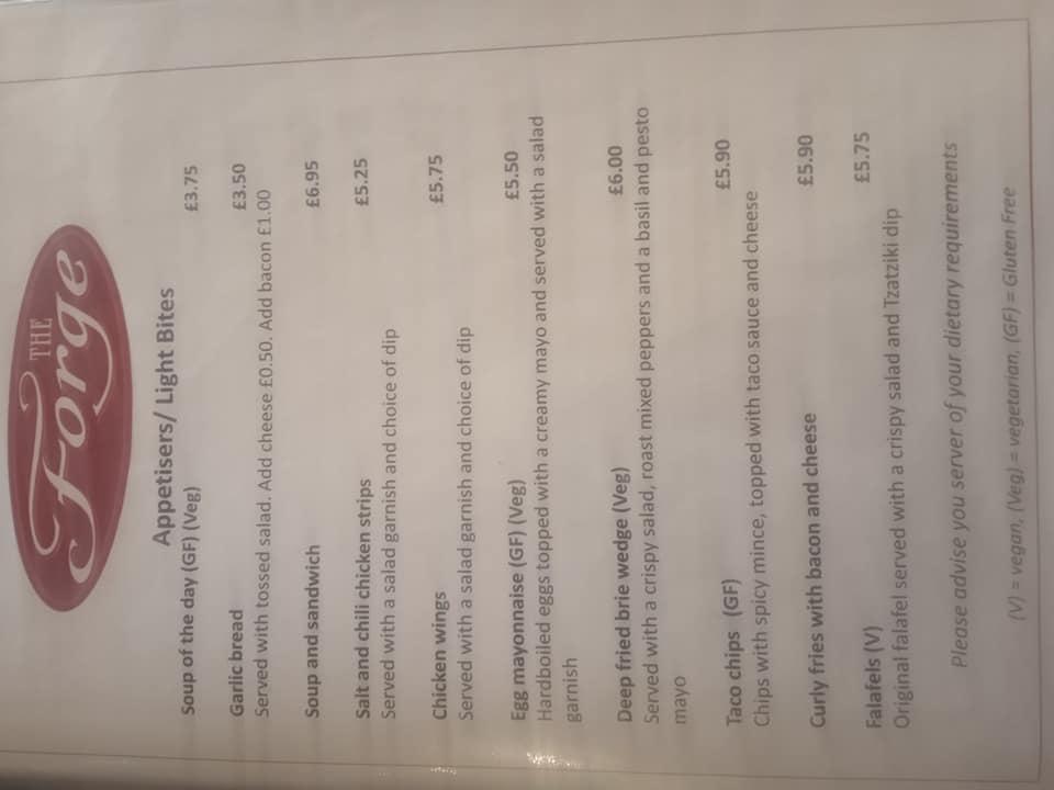 Menu at The Forge fast food, Belleek