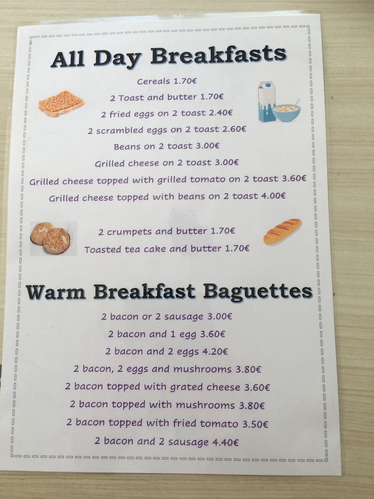 Menu at The Jukebox Bar, Benidorm