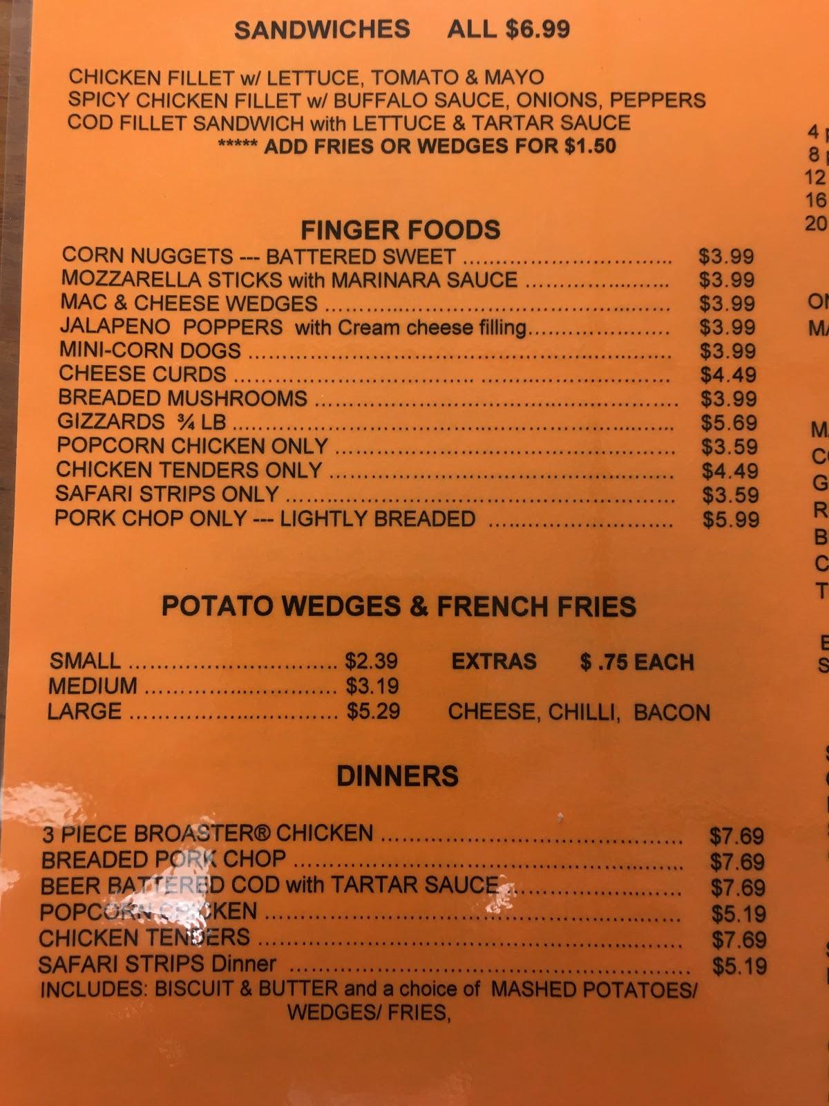 Menu at Wing King Chicken Safari fast food, Englewood, N Access Rd