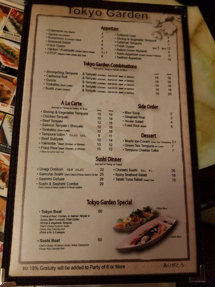 Menu at Tokyo Garden restaurant, Bakersfield, Ming Ave