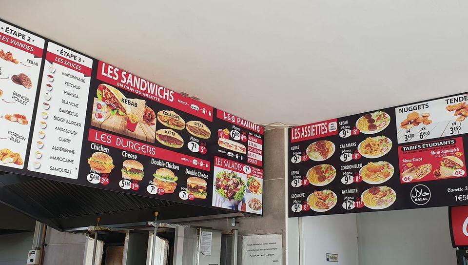 Menu at AYA Kebab restaurant, Frontignan