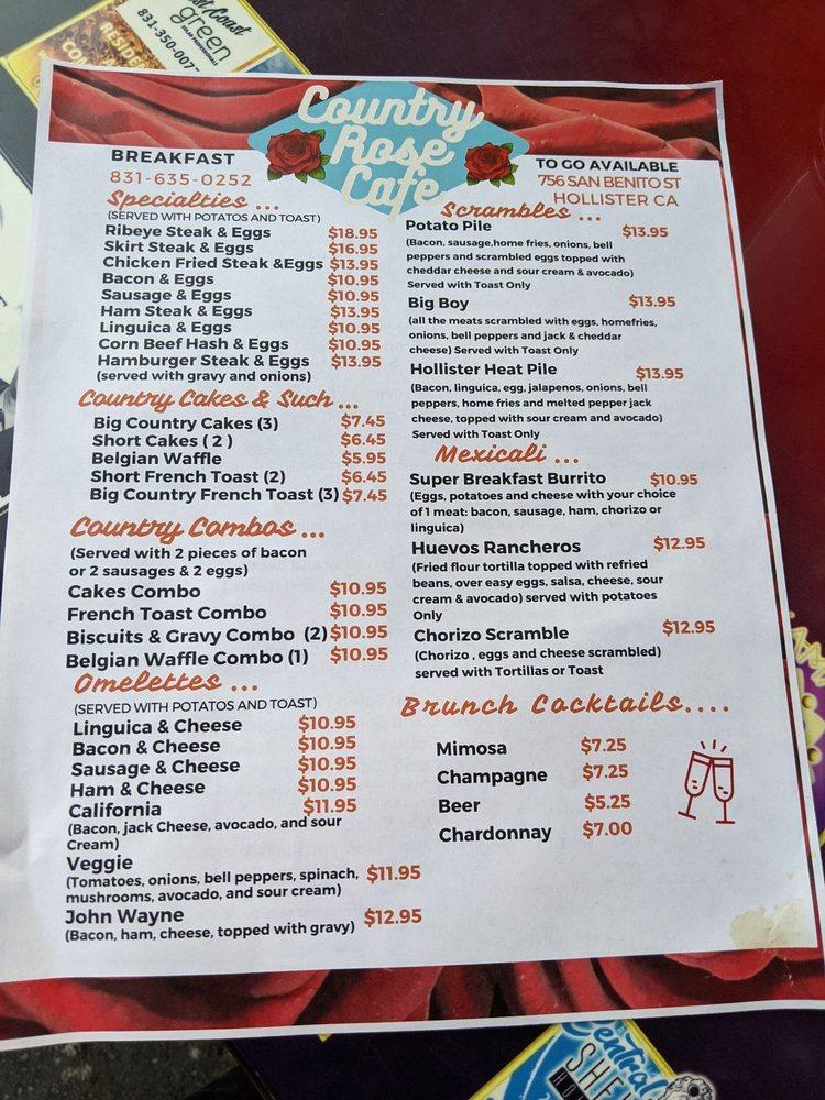 Menu at Country Rose Café cafe, Hollister