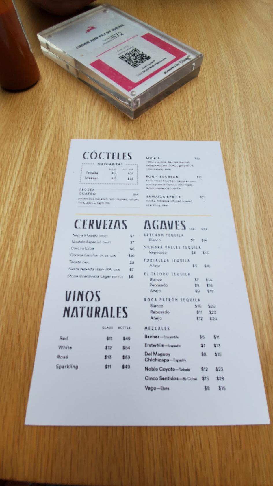Menu at El Techo pub & bar, Philadelphia