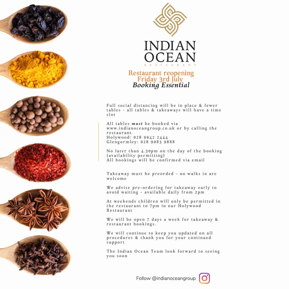 Menu at Indian Ocean Glengormley restaurant, Belfast