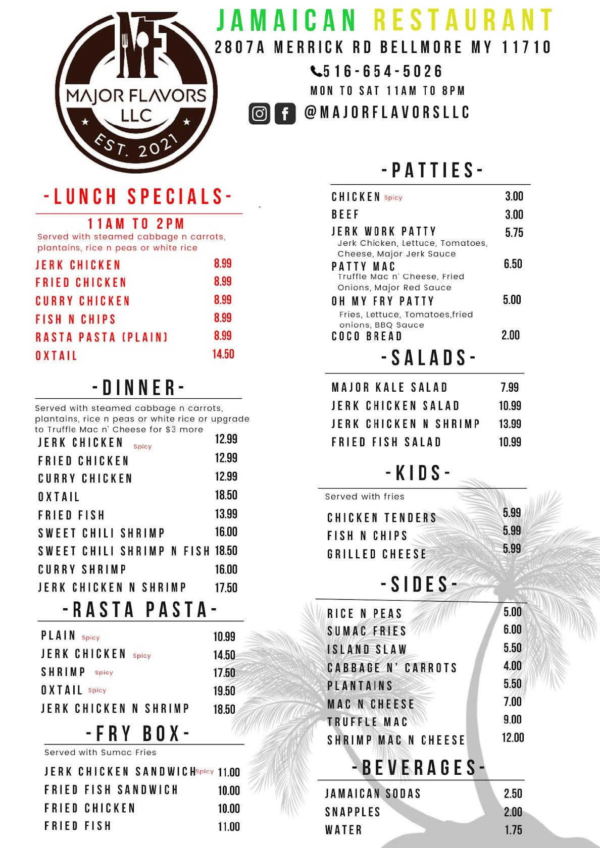 Menu at Major Flavors LLC restaurant, Bellmore