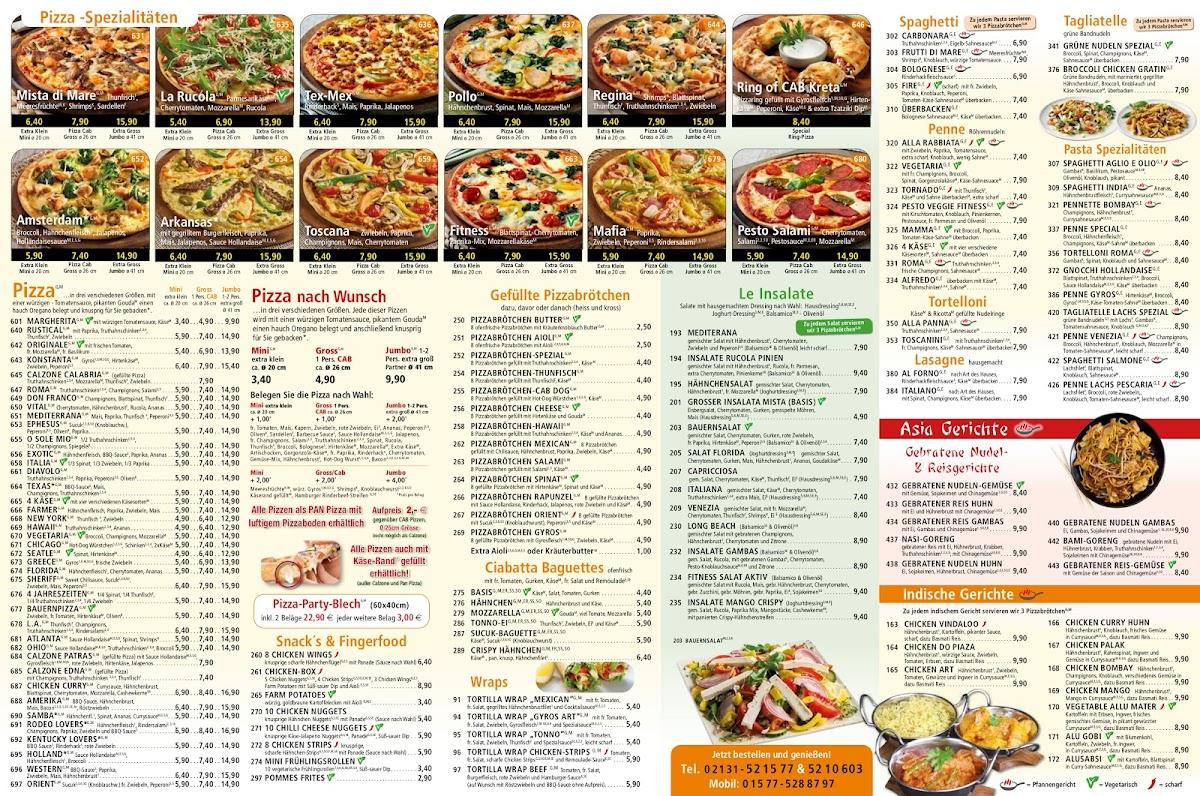 Menu at Pizza Cab Kaarst, Kaarst
