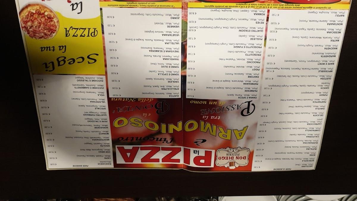 Menu da Pizzeria Don Diego, Gemonio