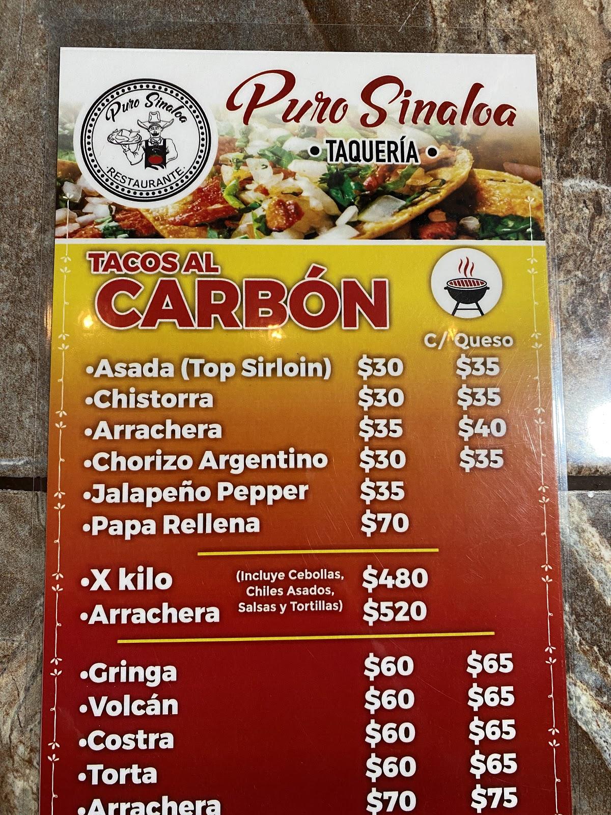 Carta del restaurante Puro sinaloa “pollos al carbon”, Metepec