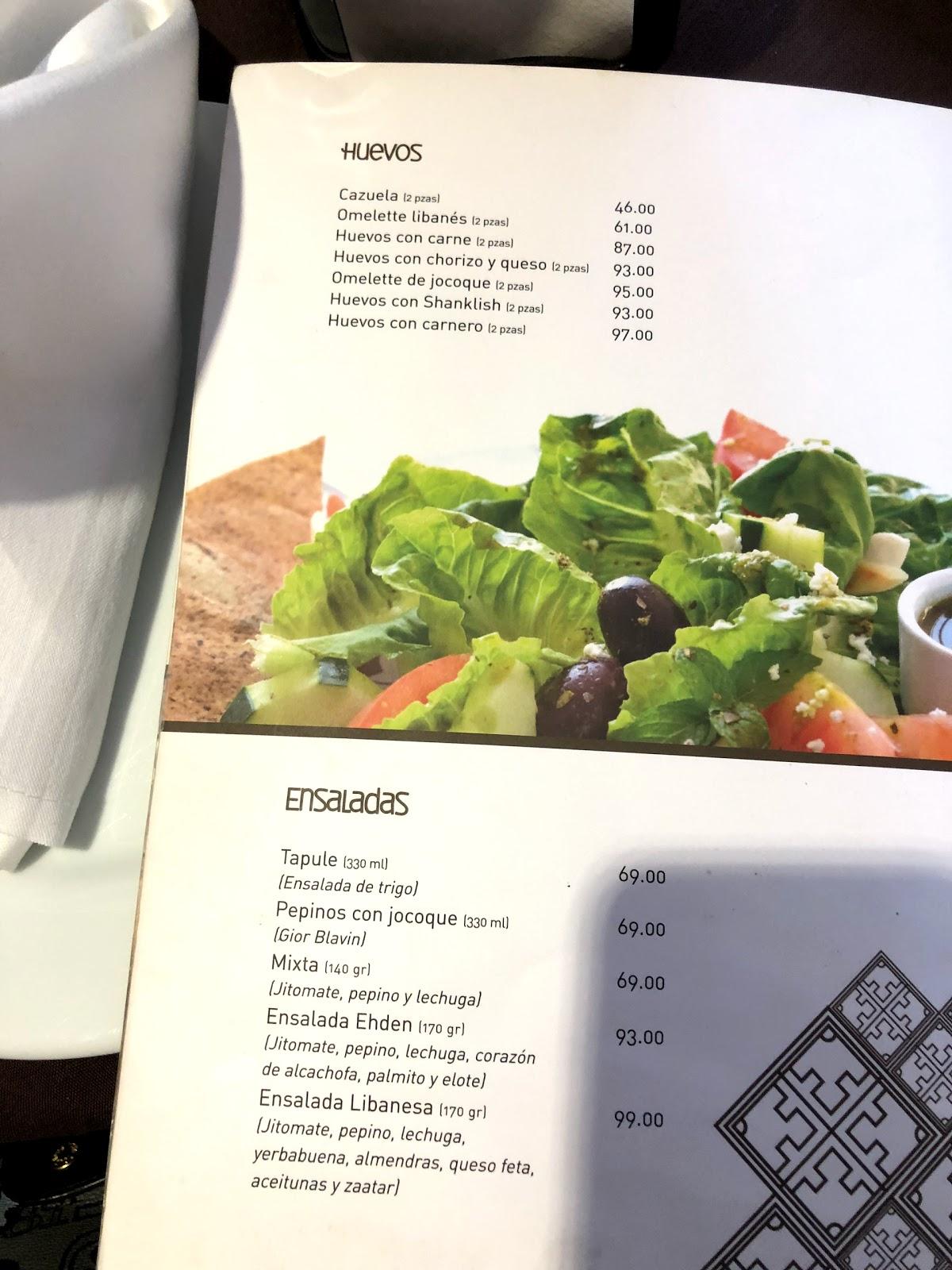 Menu at Restaurante Ehden, Mexico, Venustiano Carranza