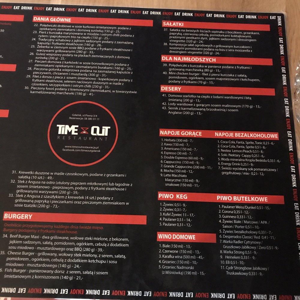 Carta de TIME OUT Restaurant, Gdańsk