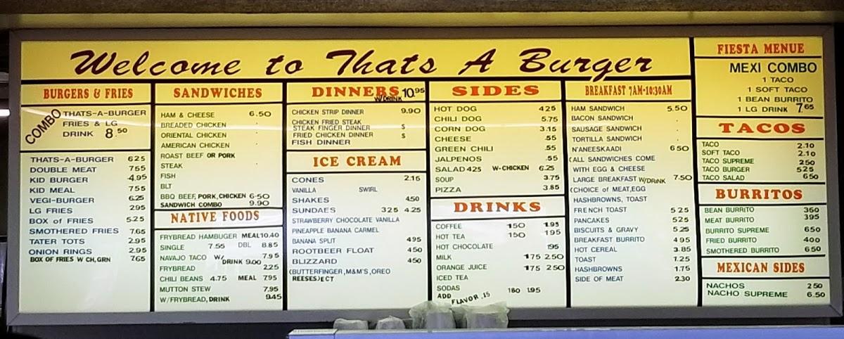 Menu at That's A Burger restaurant, Fort Defiance