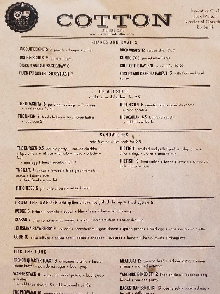 Menu at Restaurant Cotton, Monroe