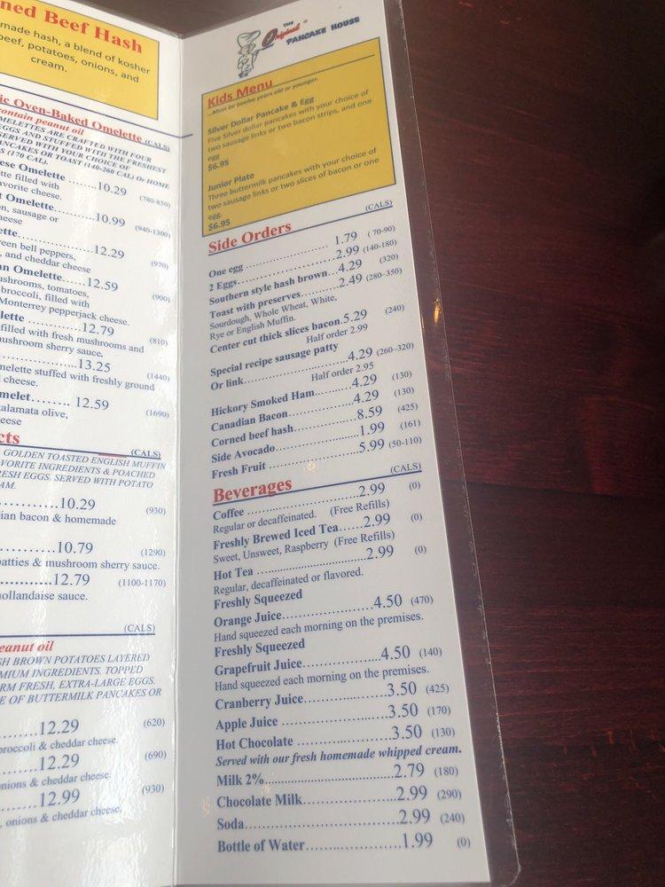 Menu at The Original Pancake House restaurant, Baltimore