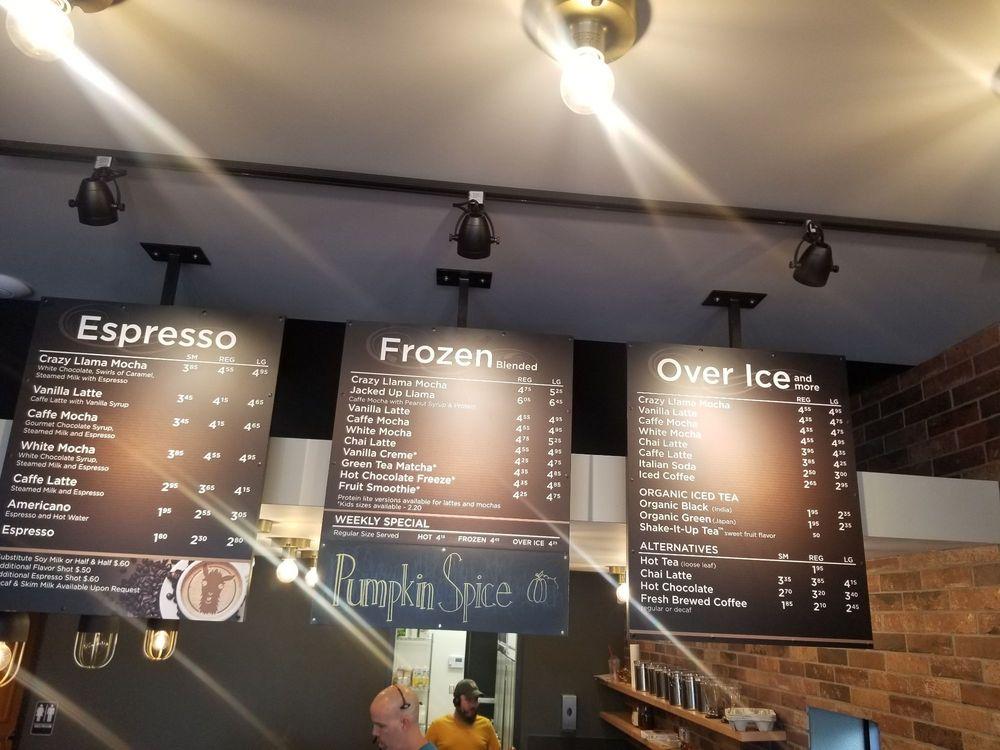 Menu at Crazy Llama Coffee restaurant, Webb City