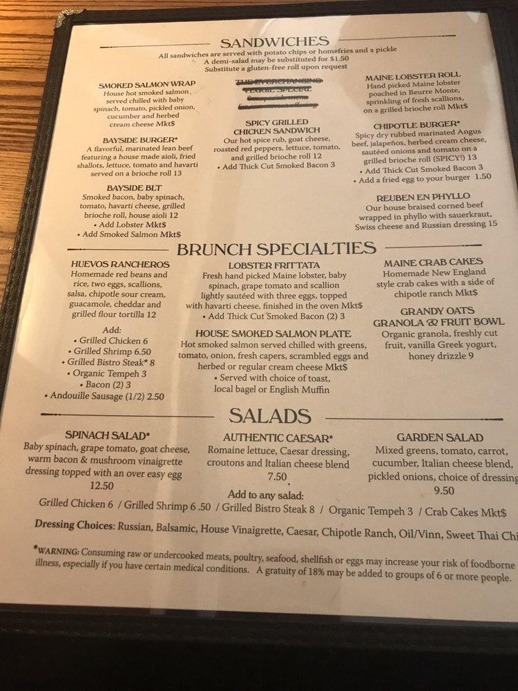 Menu at Bayside American Cafe, Portland